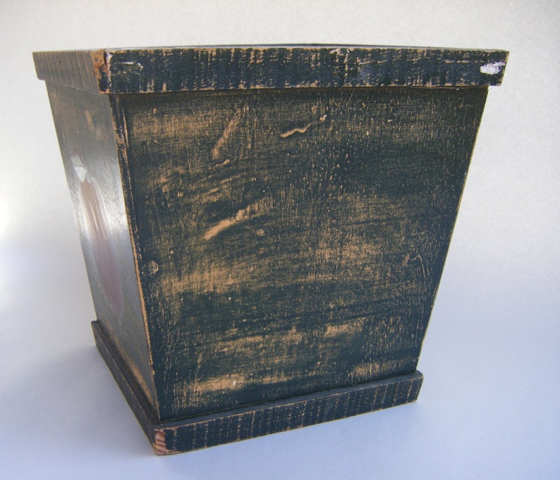 Vintage Rustic Cache Pot Square Wood Planter Green Red Apple Farmhouse ...