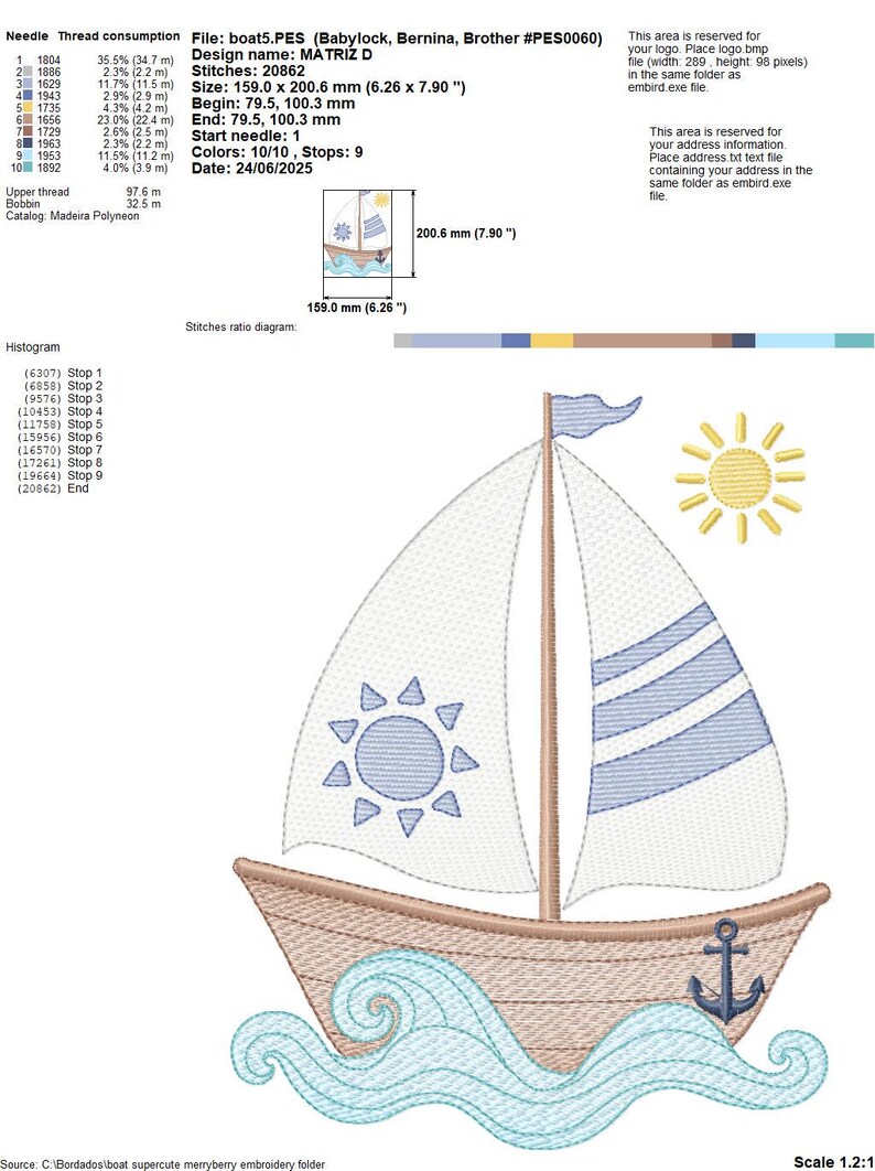 Cute Boat Embroidery Design - Instant Download Digital File for Machine ...