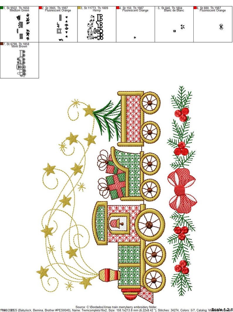 Christmas Train Embroidery Design - Digital File for Embroidery Machine ...