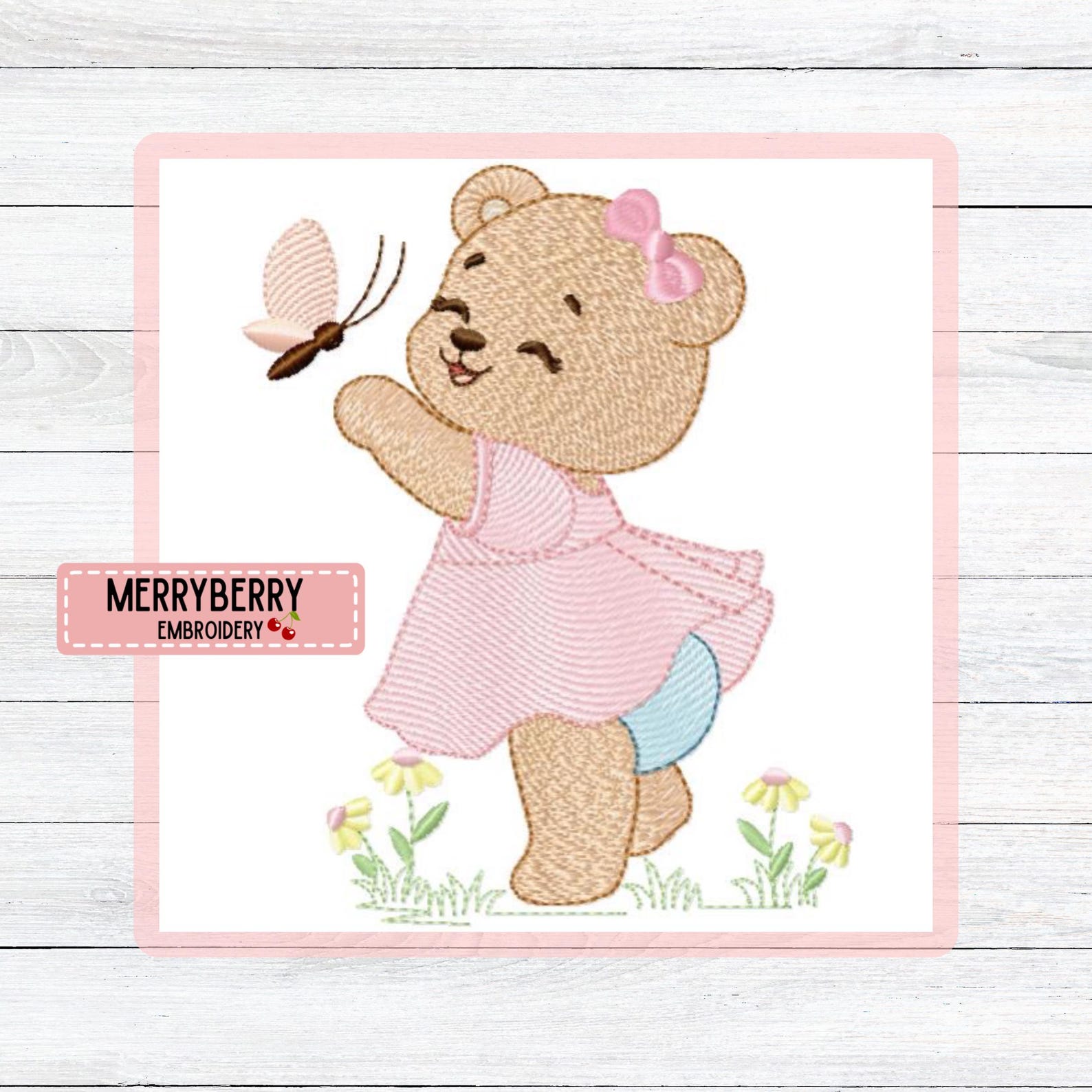 Bear Butterfly Embroidery Design - Instant Download Digital File for ...