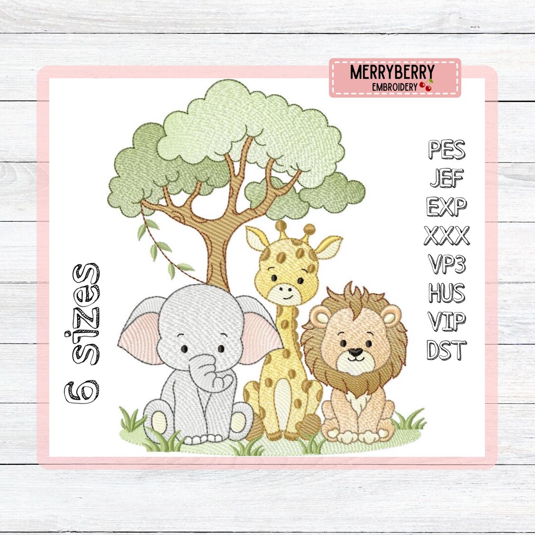 Trio Safari Tree Embroidery Design - Instant Download Digital File for ...