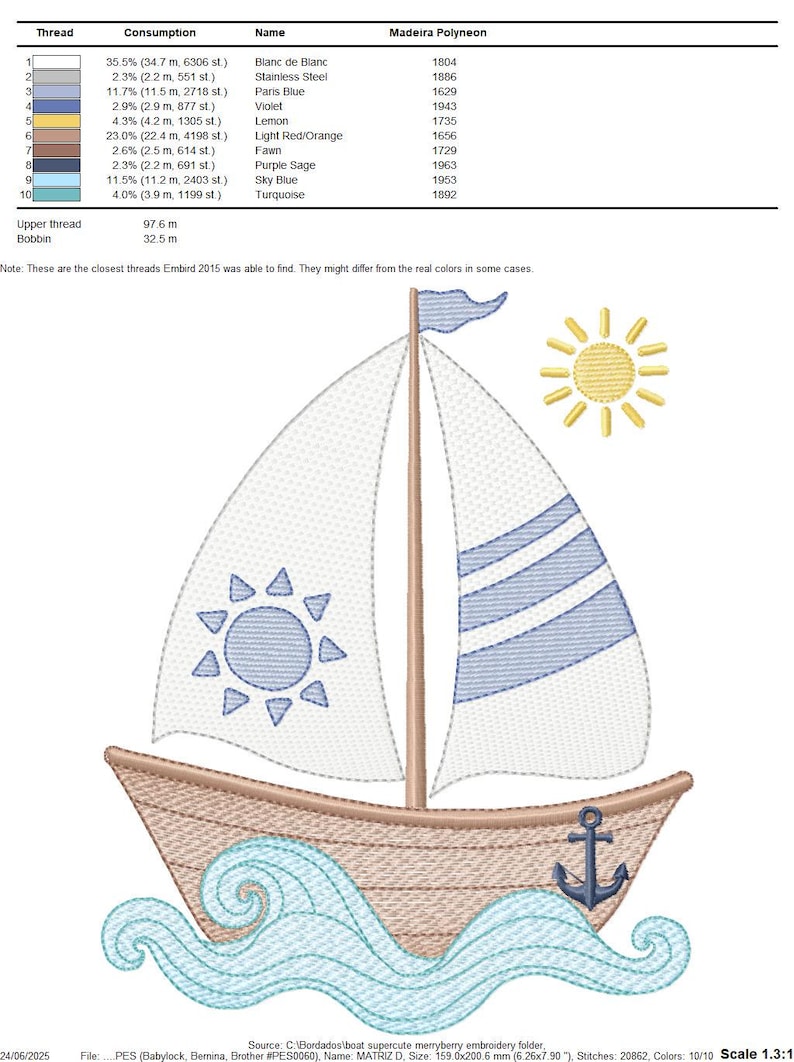 Cute Boat Embroidery Design - Instant Download Digital File for Machine ...