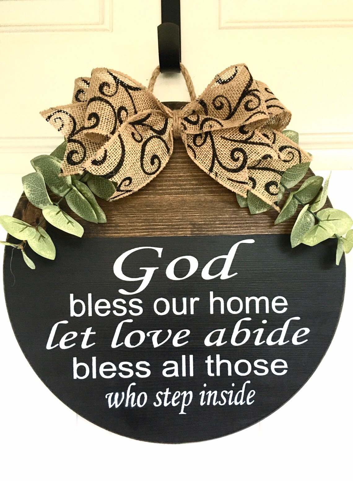 God Bless Our Home Sign door Hanger Wreath round Wood - Etsy