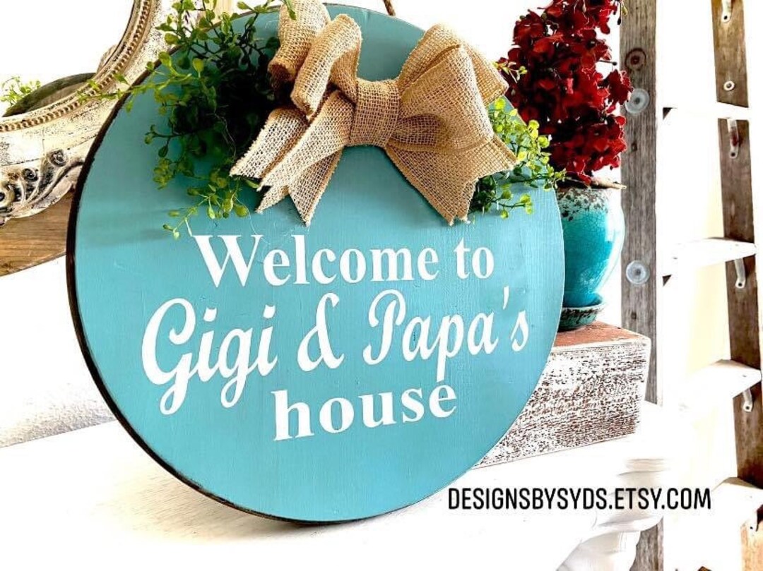Grandparents Sign , Gigi and Papa Sign,door Hanger, Wreath ,round Wood ...