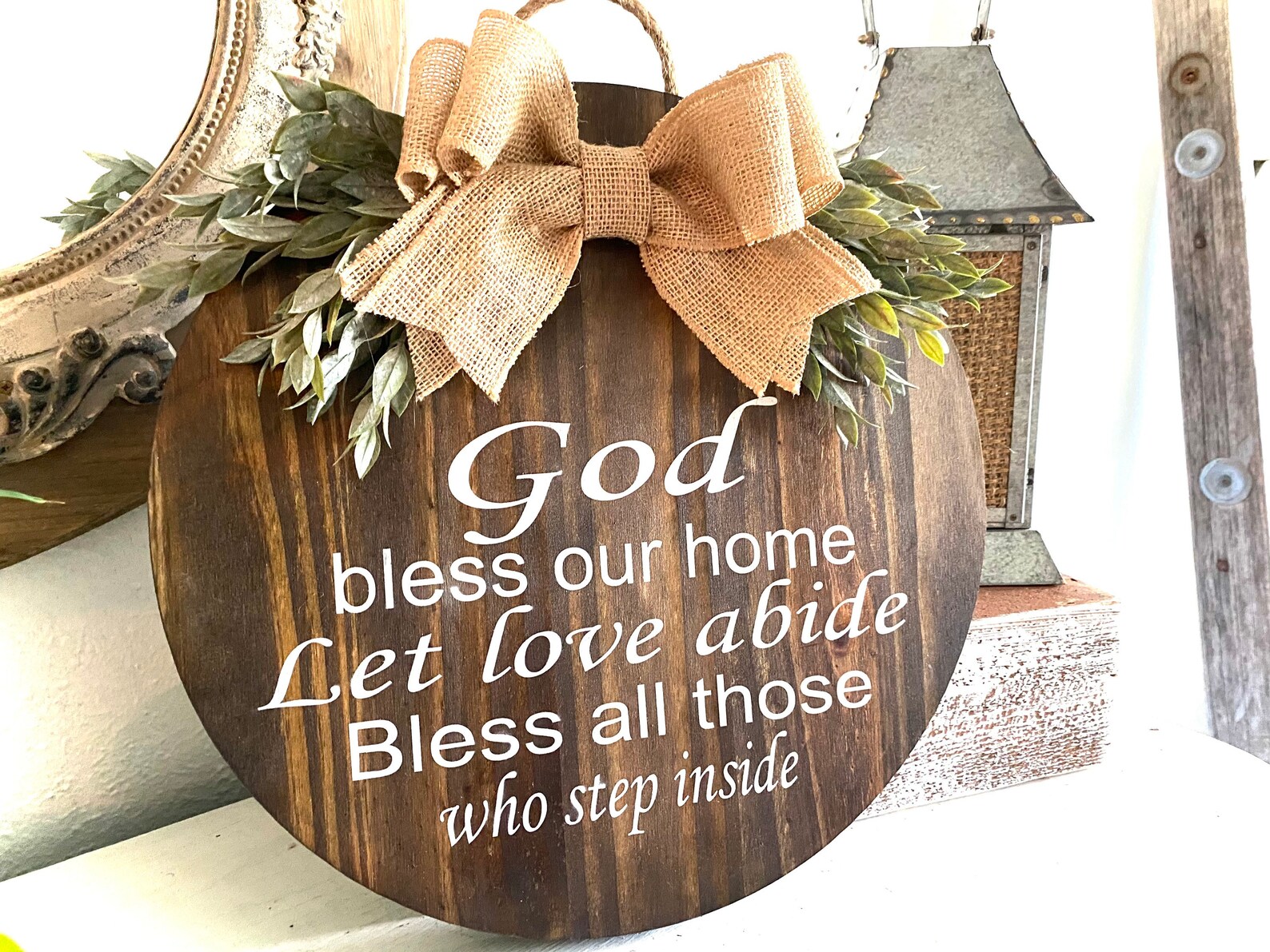 God Bless Our Home Sign door Hanger Wreath round Wood - Etsy