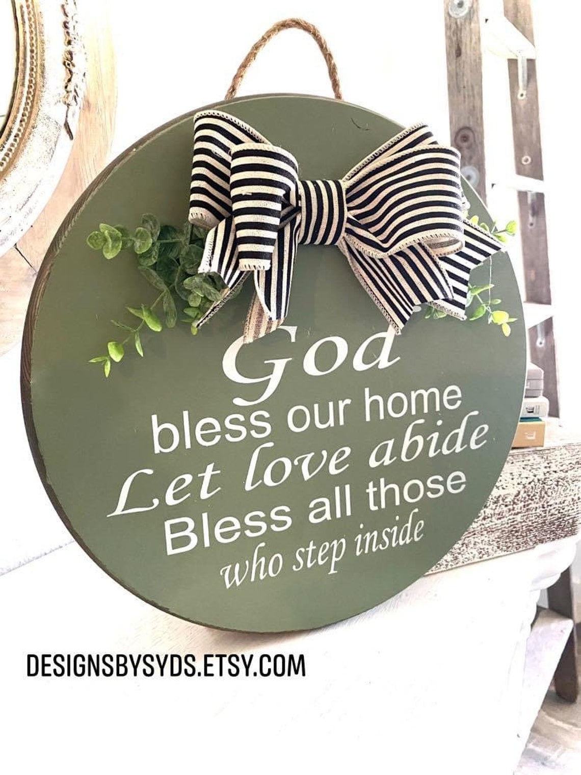 God Bless Our Home Sign Door Hanger Wreath round Wood | Etsy