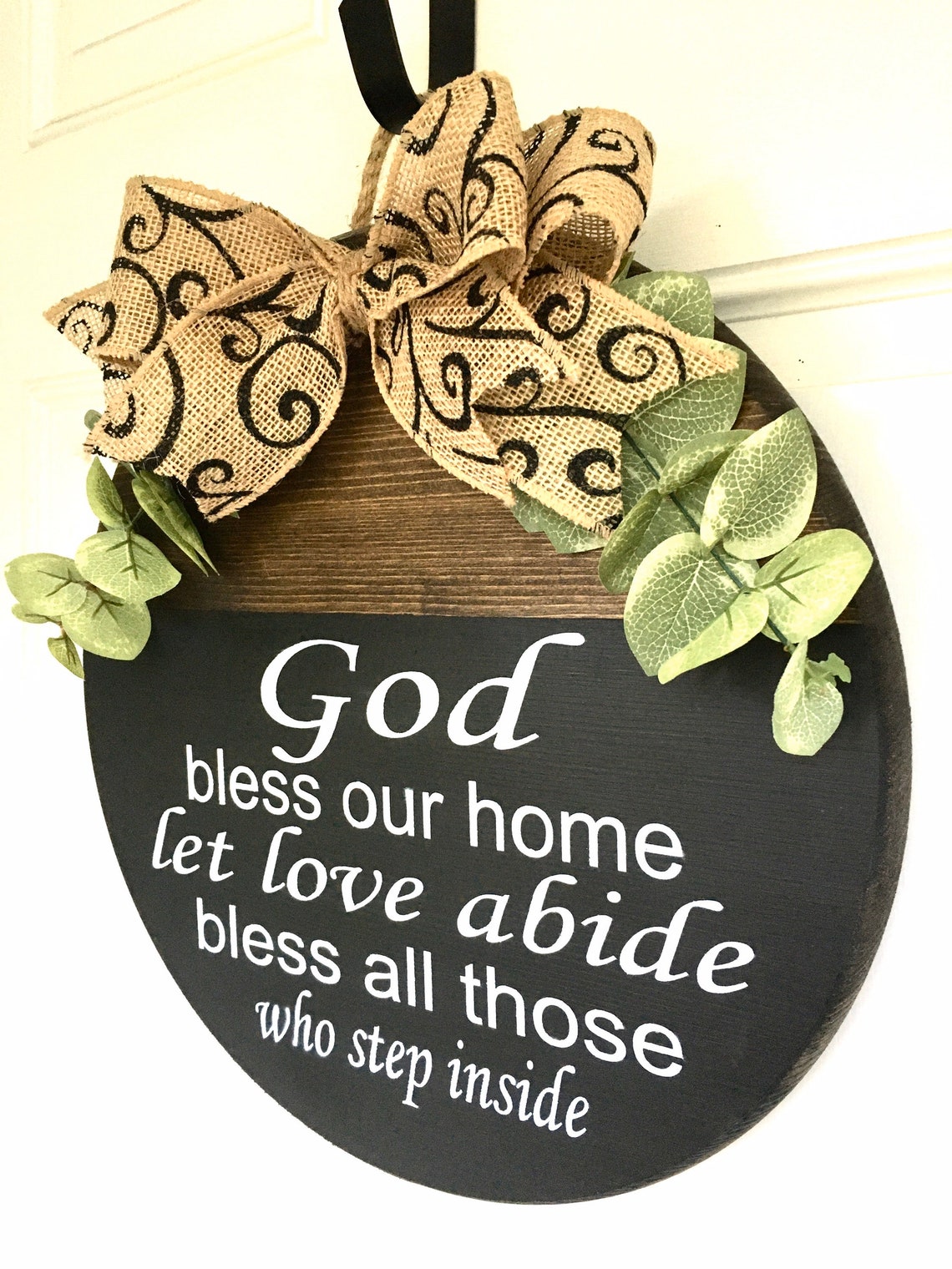God Bless Our Home Sign Door Hanger Wreath round Wood - Etsy