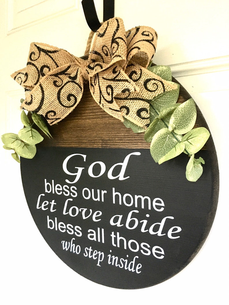 God Bless Our Home Sign Door Hanger Wreath round Wood - Etsy