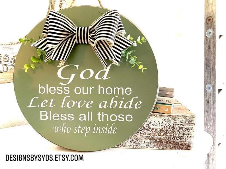 God Bless Our Home Sign ,door Hanger, Wreath ,round Wood, Farmhouse ...