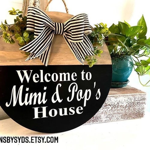 Grandparents Sign Mimi and Pops Signdoor Hanger Wreath | Etsy