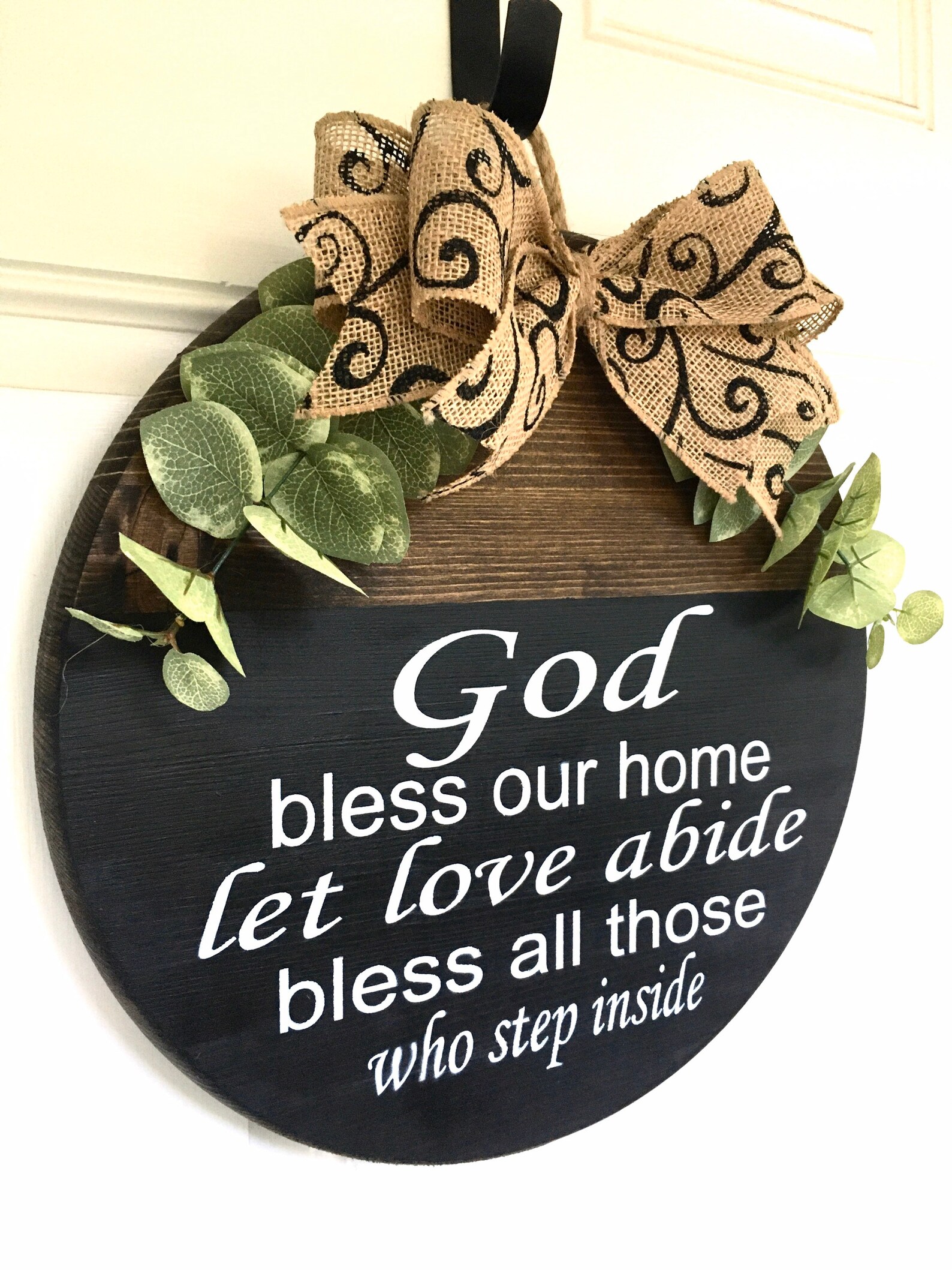 God Bless Our Home Sign Door Hanger Wreath round Wood - Etsy