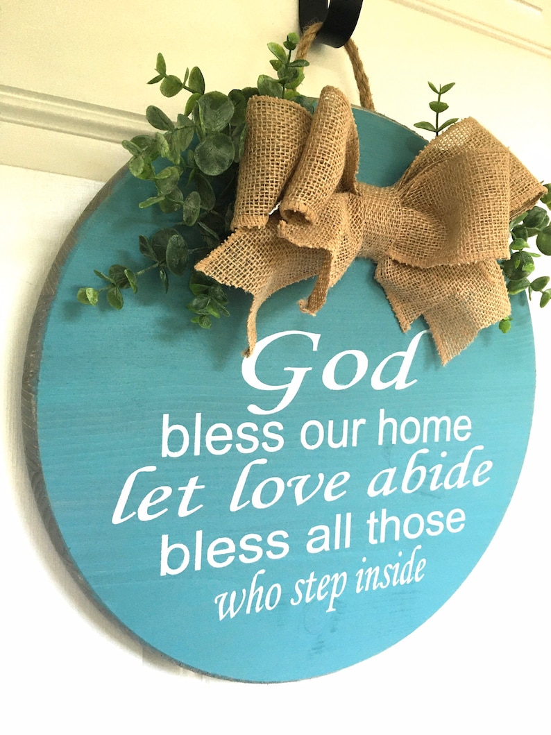 God Bless Our Home Sign Door Hanger Wreath round Wood | Etsy