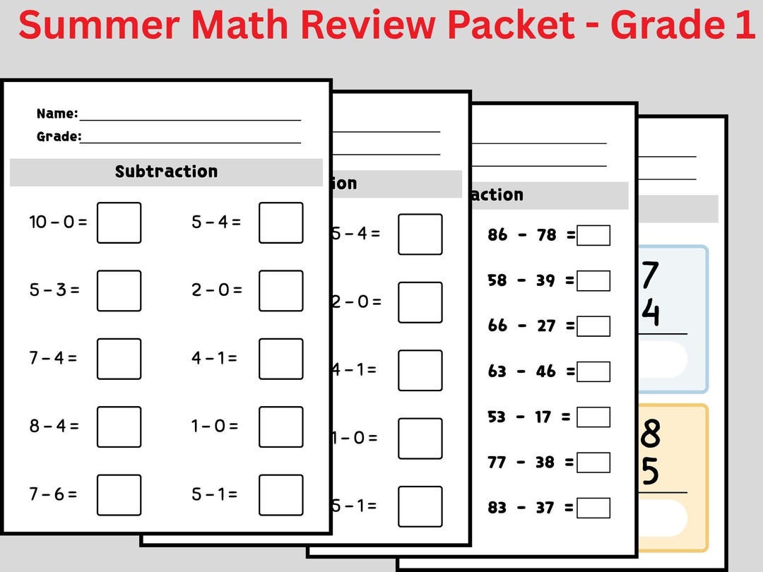 Summer Math Review Packet - Grade 1 - Etsy