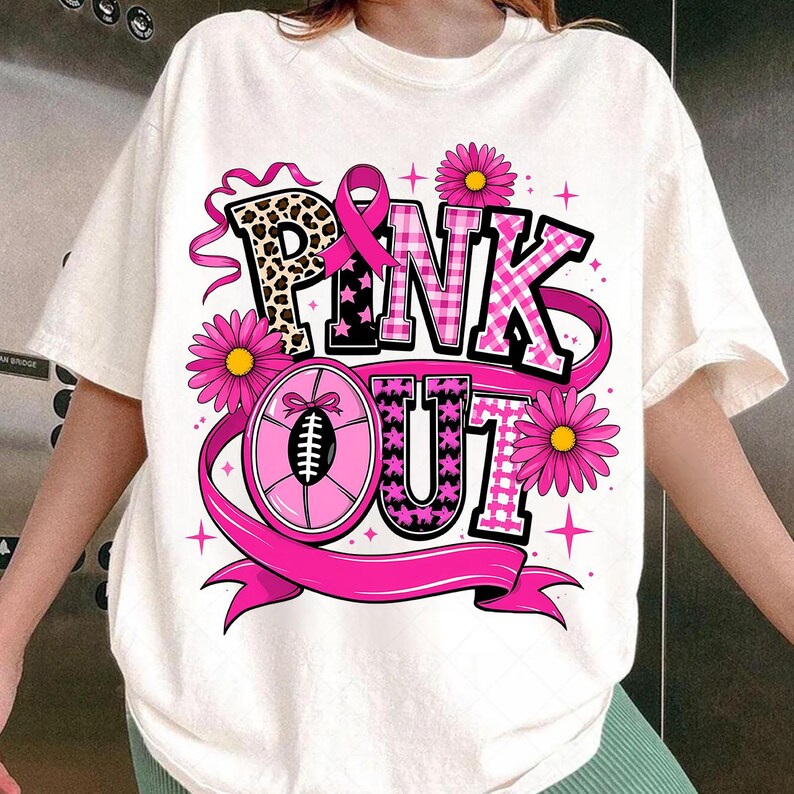 Pink Out Football PNG, Breast Cancer Awareness Sublimation, Pink Ribbon ...