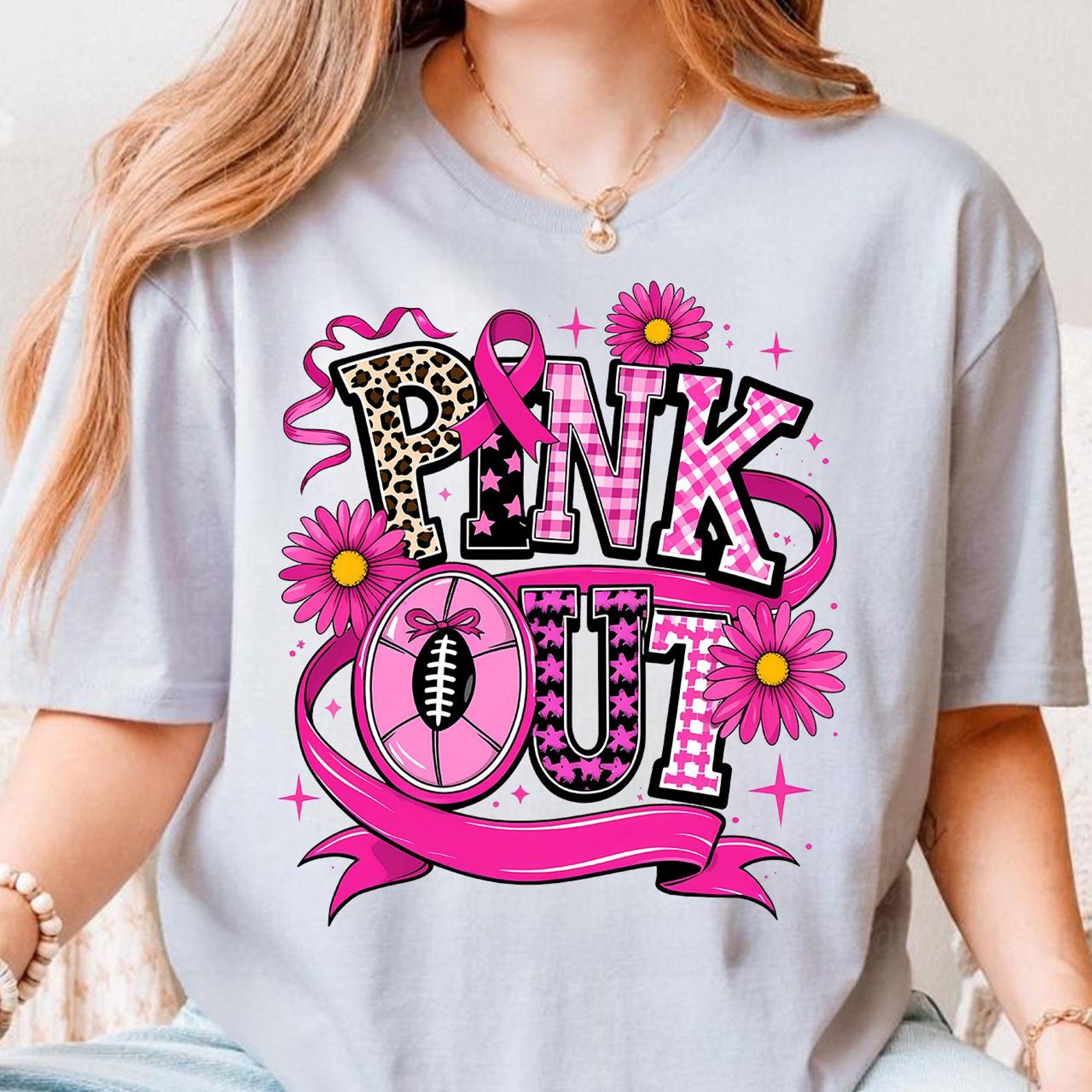 Pink Out Football PNG, Breast Cancer Awareness Sublimation, Pink Ribbon ...