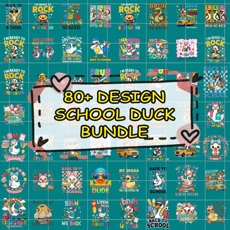 80+ Back to School Duck Png Bundle, Cute School Duck Sublimation, Funny ...