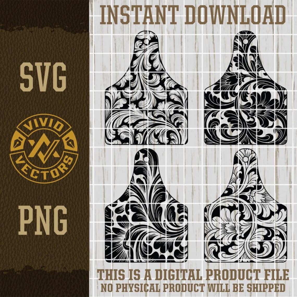 Ear Tag SVG Bundle Cattle Tag PNG Western Tooled Leather Floral Cow Tag ...