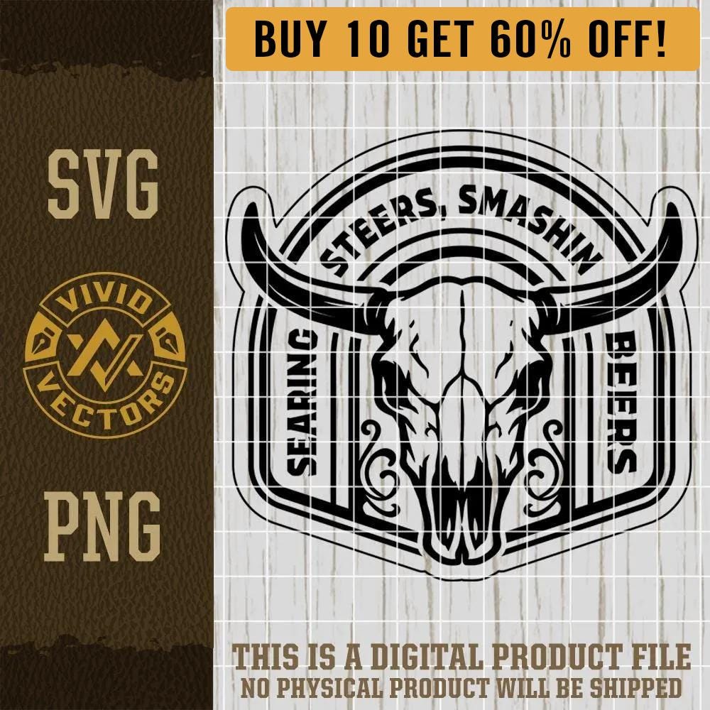 Searing Steers, Smashing Beers Bull Skull SVG Laser Engraving File ...