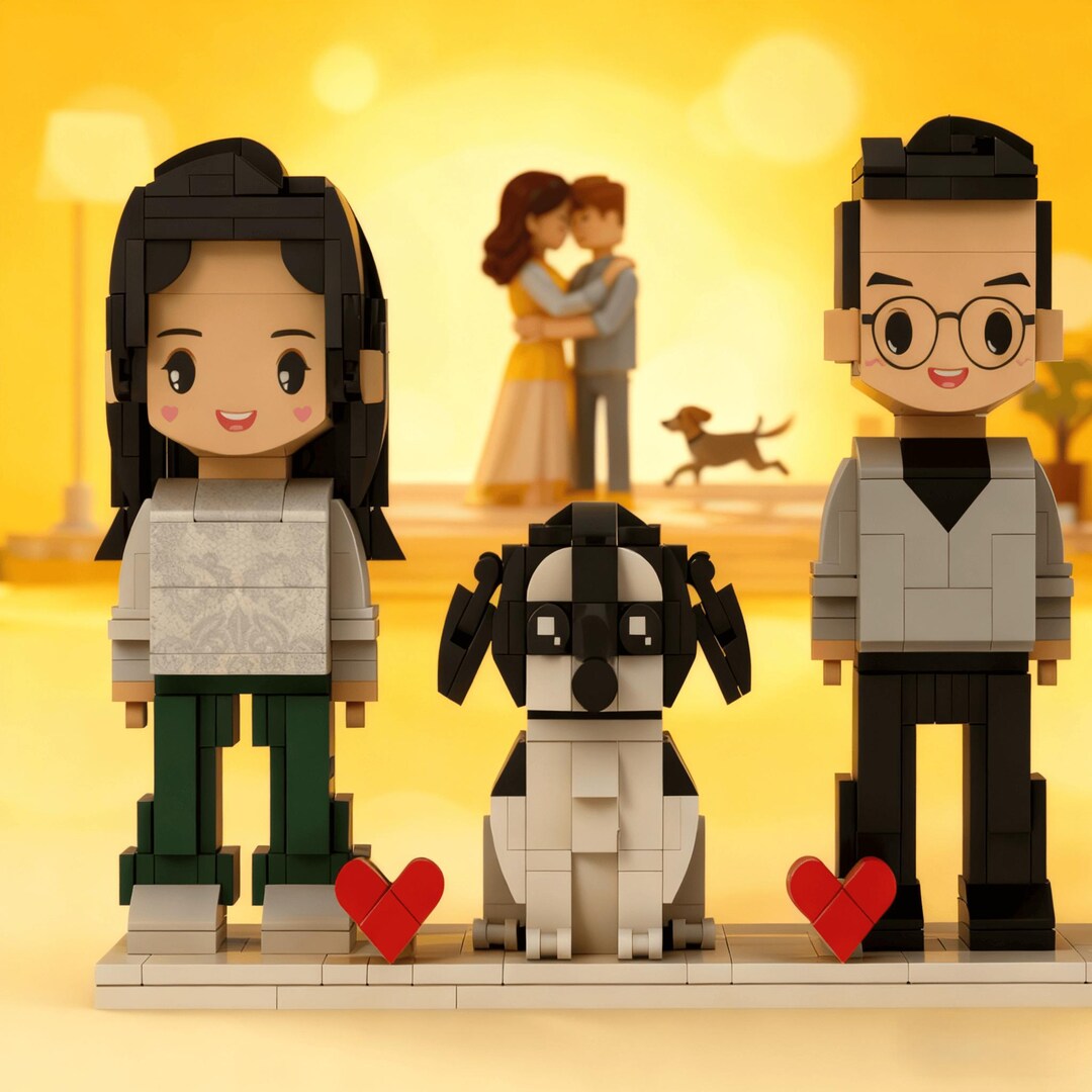 Custom 1 Pet & 2 Owner Building Block Set, Personalized Brick Figures ...