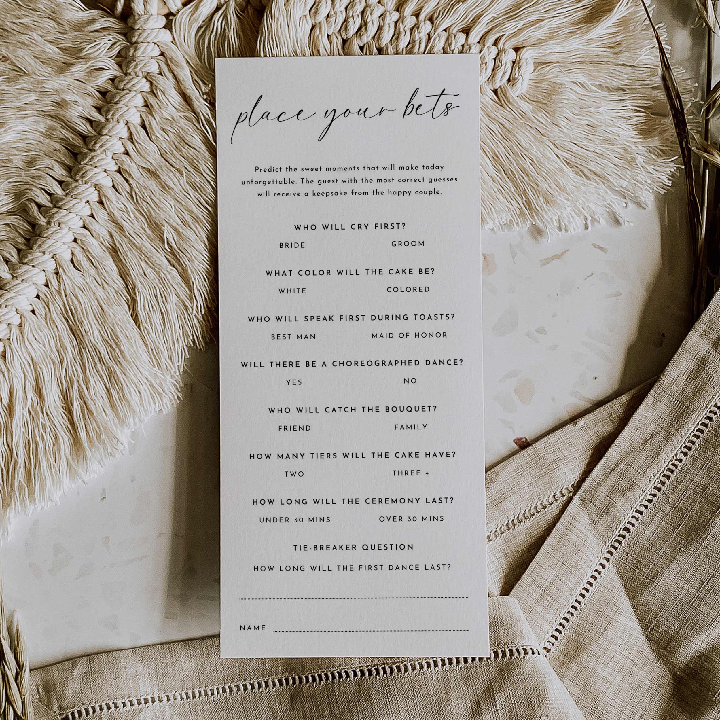 Wedding Place Your Bets Fun Reception Game, Engagement Party Wedding ...