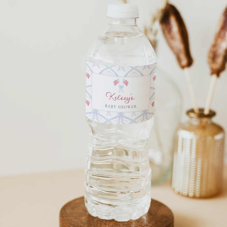 All American Baby Shower Water Bottle Label, 4th of July Fireworks ...
