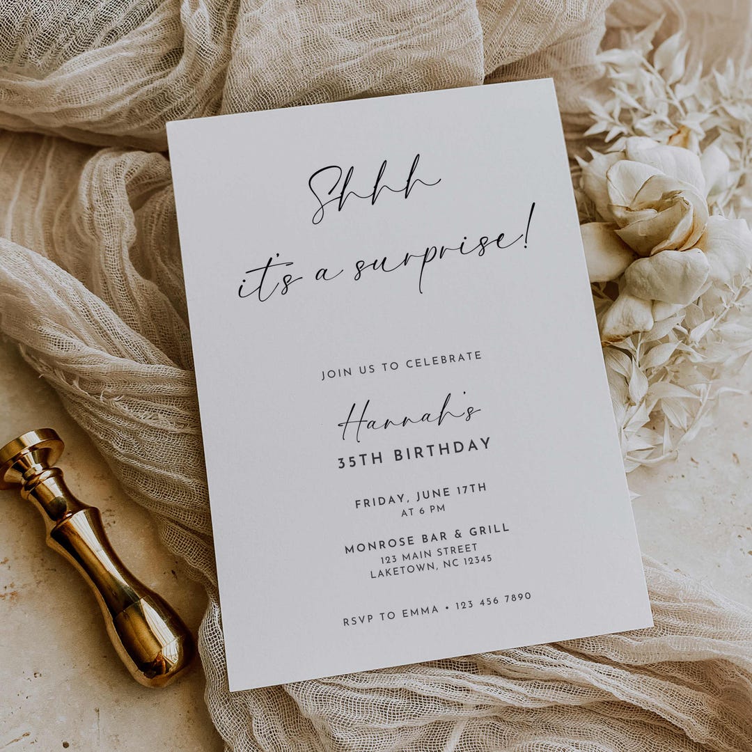 Surprise Birthday Party Invitation Canva Template, Shh It's a Surprise ...