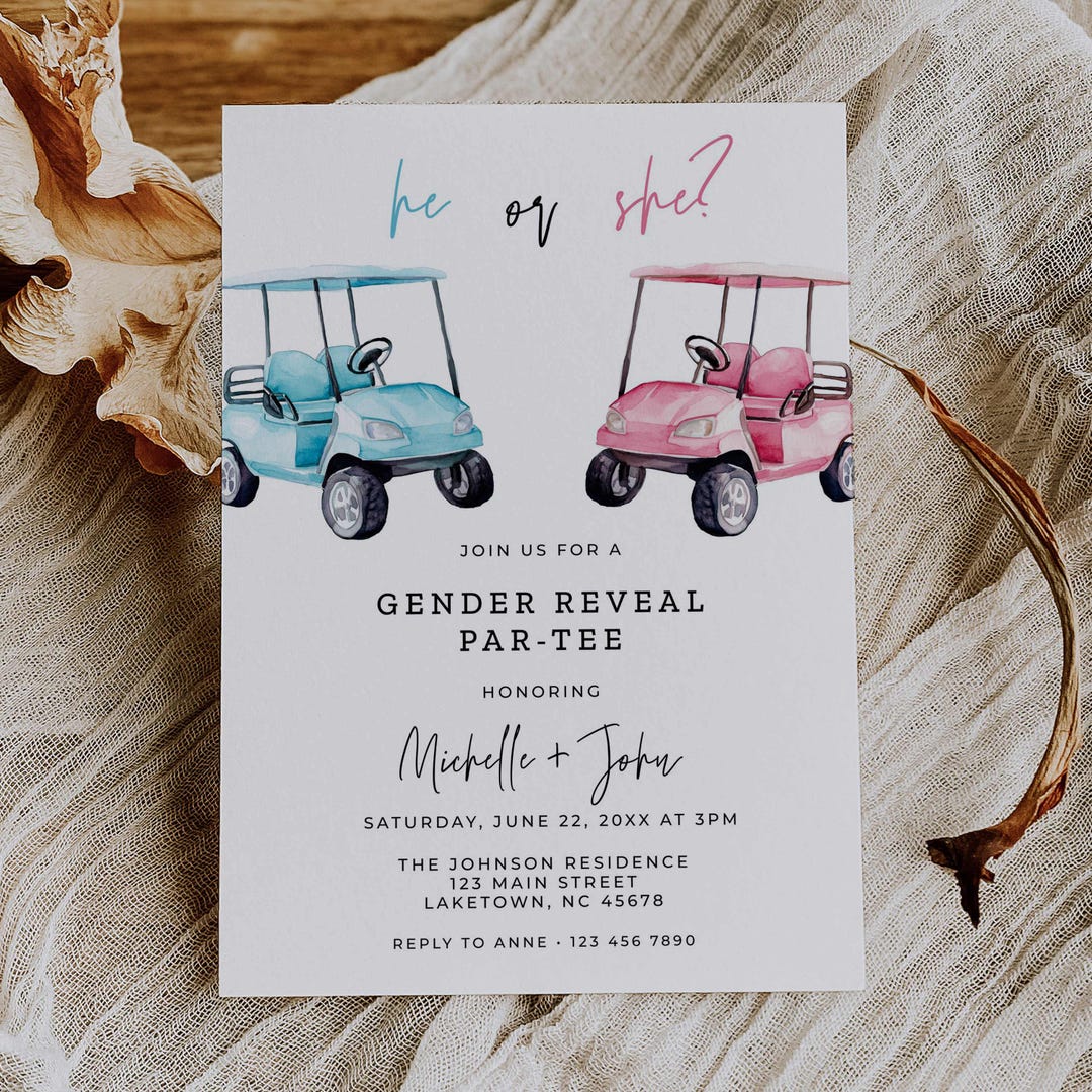 Golf Gender Reveal Partee Invitation Template, Golfing Coed Gender ...