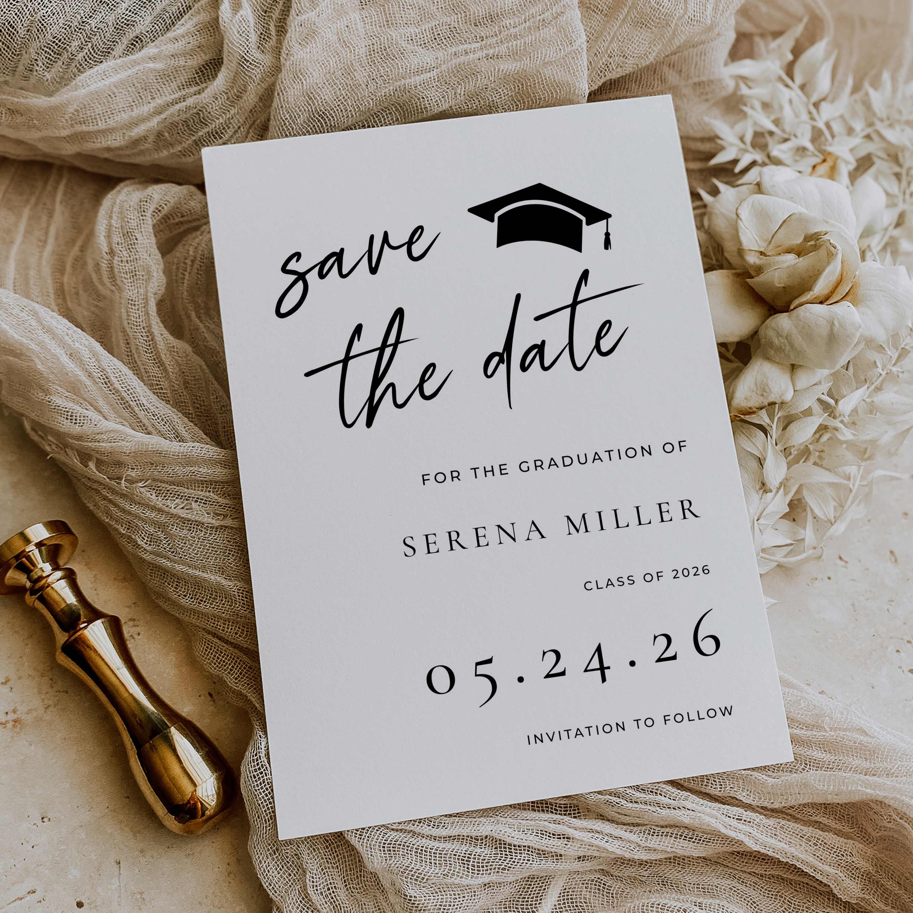 Minimalist Graduation Save the Date Template, Editable Modern Graduate ...