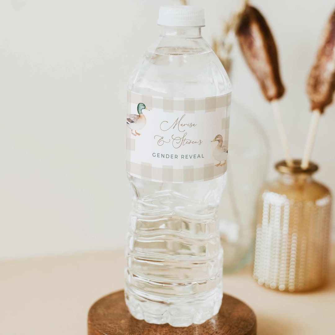 Waddle Baby Be Water Bottle Label Canva Template, Mallard Duck Theme ...