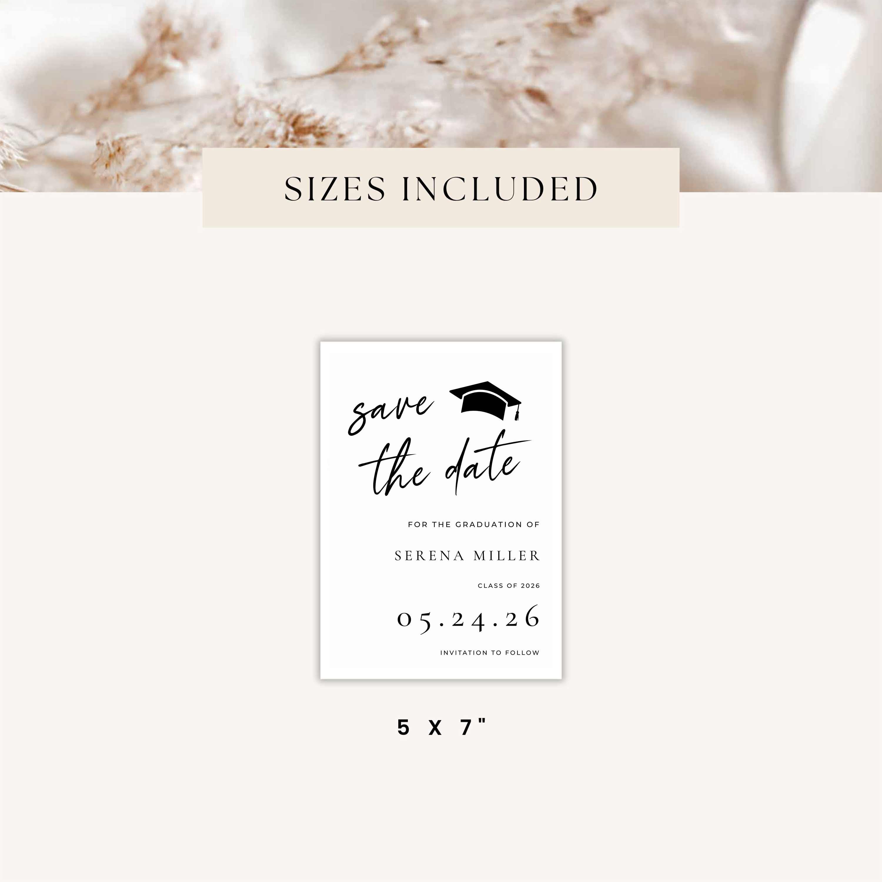 Minimalist Graduation Save the Date Template, Editable Modern Graduate ...