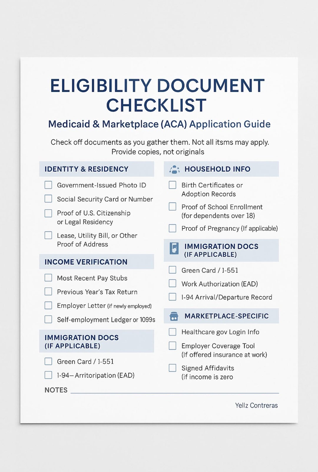 Eligibility Document Checklist – Medicaid Marketplace (ACA) Printable ...