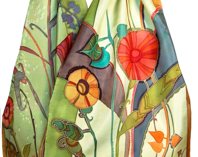 Printed Silk Scarf Floral Rhapsody in Spring Grass - Etsy