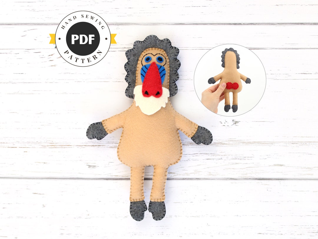Felt Mandrill Monkey Sewing Pattern: Cheeky Plush Toy (PDF, SVG, DFX ...