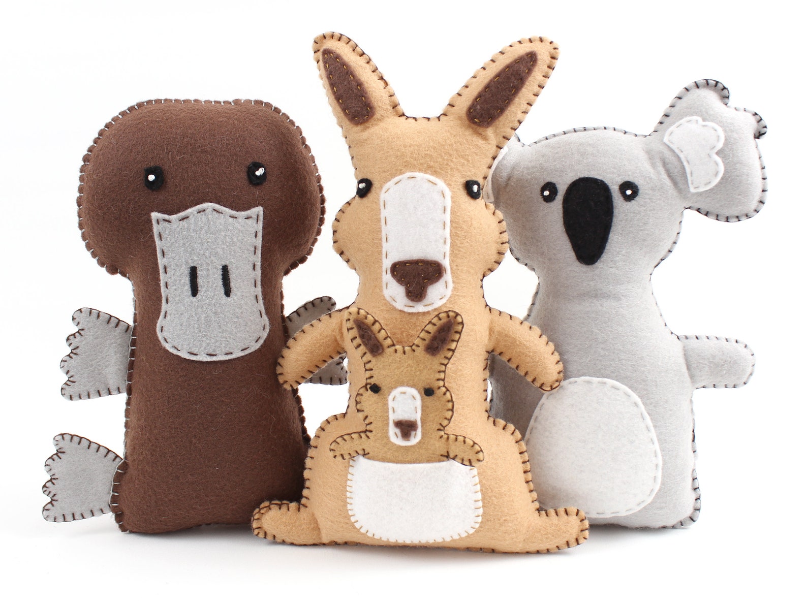 Australian Animal Felt Sewing Patterns: Koala, Kangaroo, Platypus (PDF ...