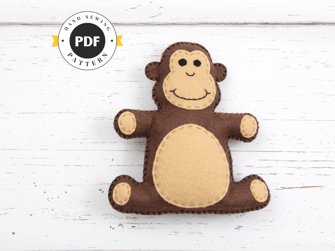 Monkey Sewing Pattern, Stuffed Felt Monkey Hand Sewing Plushie, Sew a ...