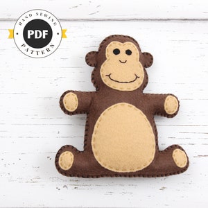 Monkey Sewing Pattern, Stuffed Felt Monkey Hand Sewing Plushie, Sew a ...