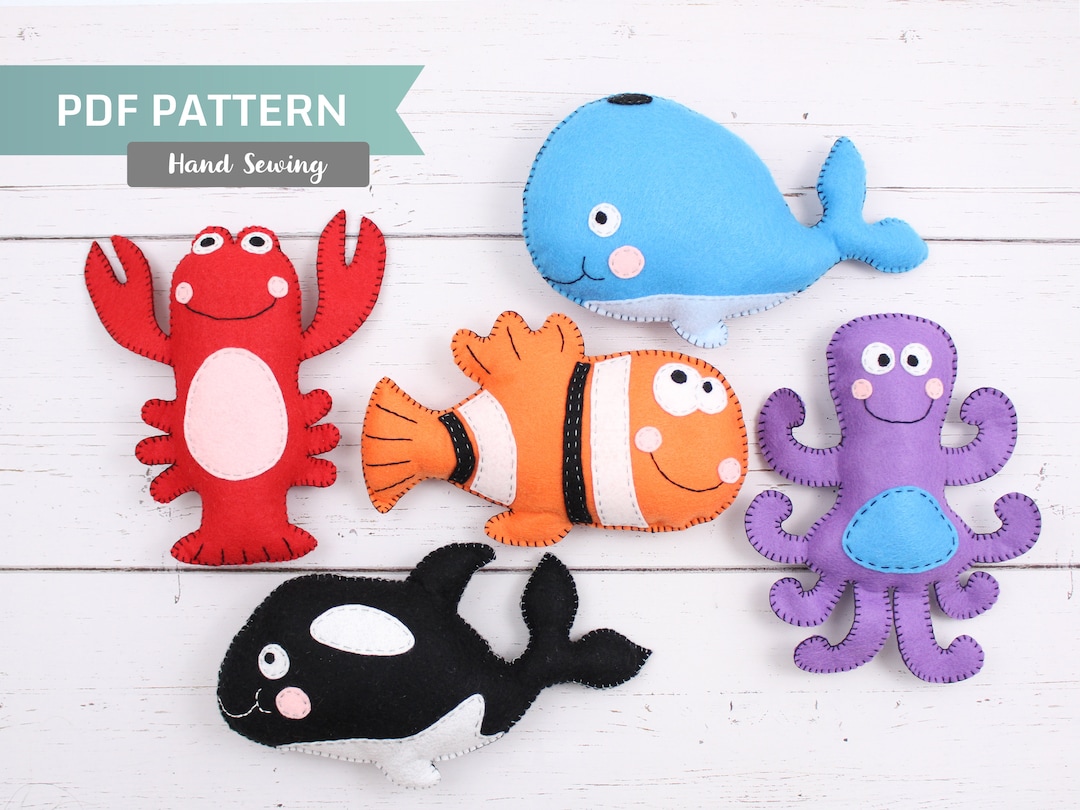 Ocean Stuffed Animals Sewing Patterns, Hand Sewing Patterns for Whale ...
