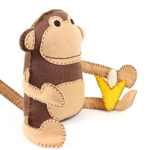Felt Monkey Sewing Pattern, Hand Sewing Plush Monkey Softie, Stuffed ...