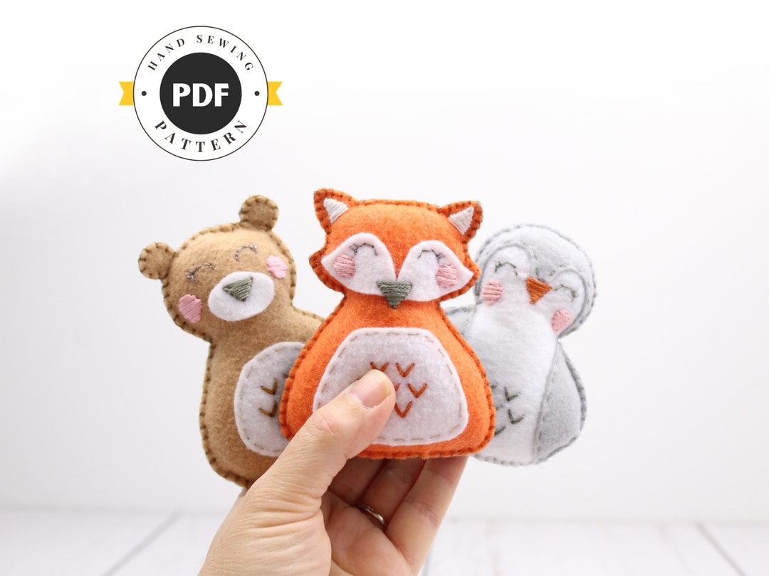 Tiny Felt Hand Sewing Patterns, Baby Fox, Bear & Bird Stuffed Animals ...