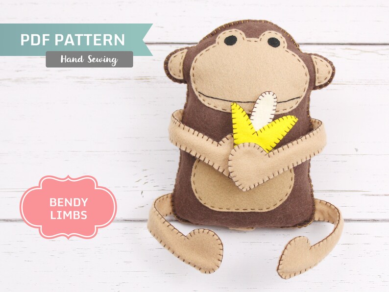 Felt Monkey Sewing Pattern Hand Sewing Plush Monkey Softie - Etsy