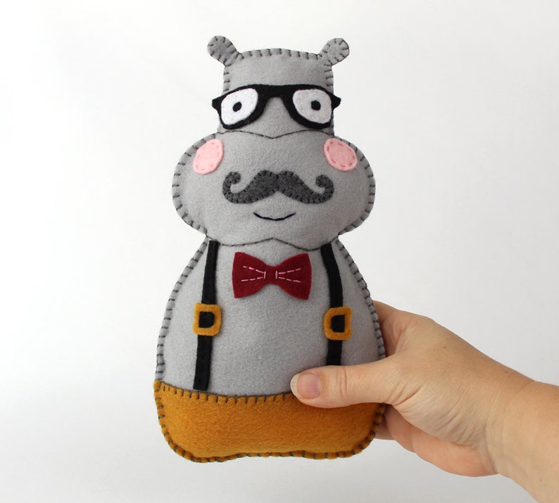 Hipsterpotamus Hand Sewing Pattern Hippo Felt Softie Pattern - Etsy