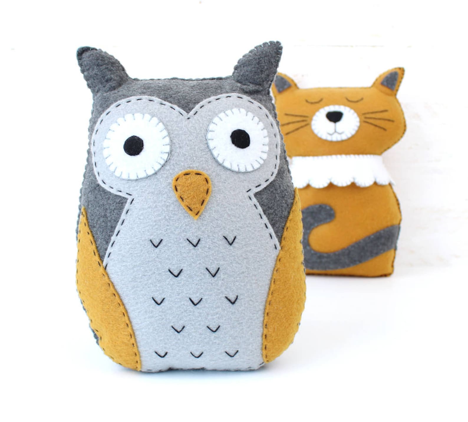 Felt Animal Sewing Patterns The Owl and the Pussycat Cat | Etsy
