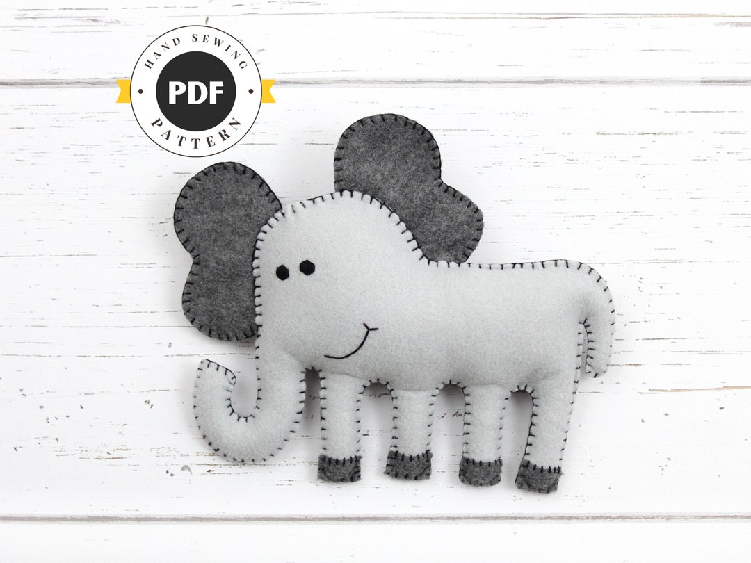 Elephant Sewing Pattern, Sew a Felt Elephant by Hand, DIY Stuffed ...