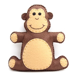 Monkey Sewing Pattern, Stuffed Felt Monkey Hand Sewing Plushie, Sew a ...