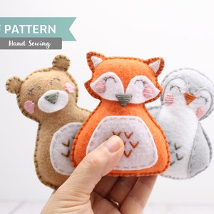 Tiny Felt Hand Sewing Patterns Baby Fox Bear & Bird Stuffed - Etsy