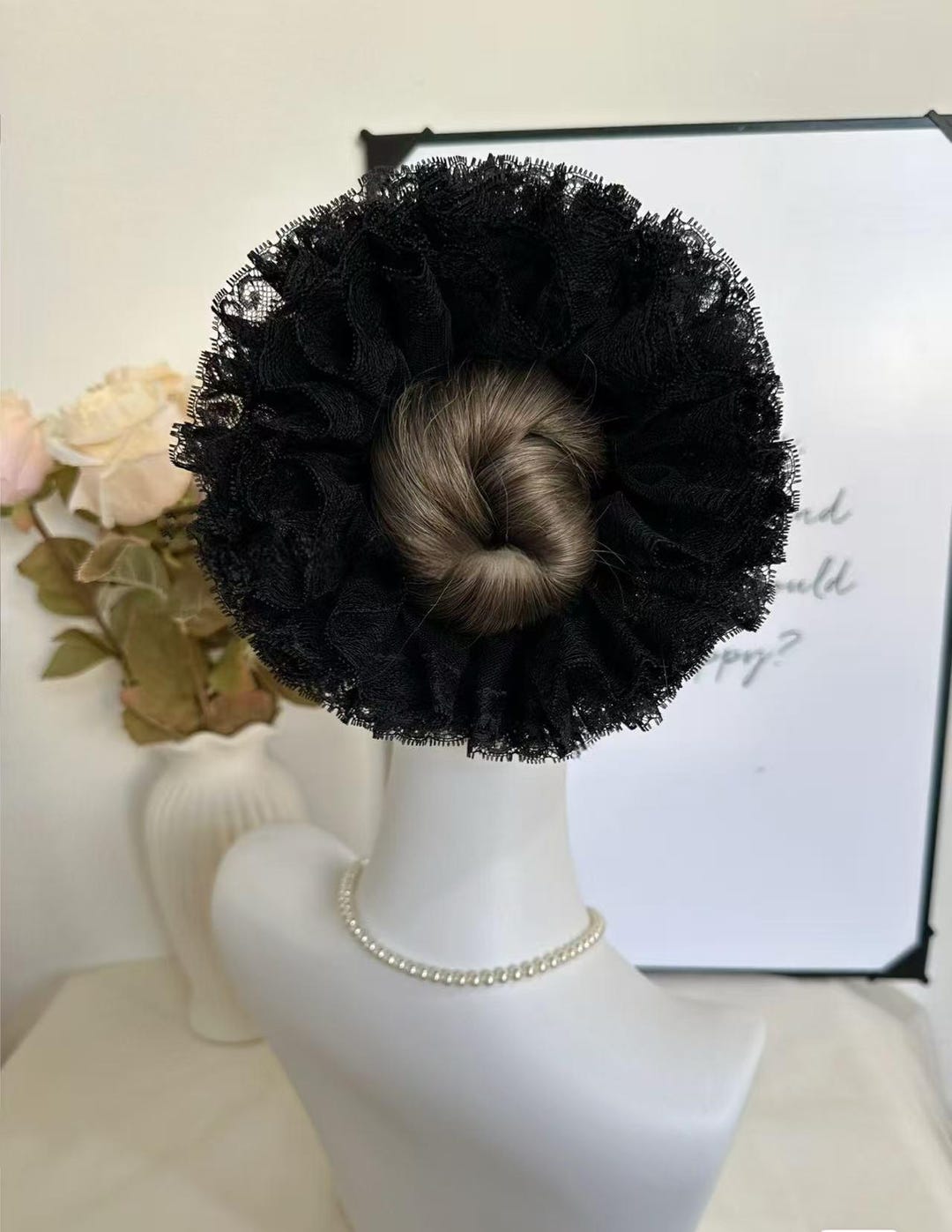 Ready to Ship -elegant Black Lace Bun Cover Scrunchie- Vintage Hair ...