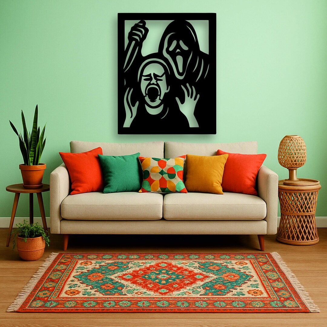 Horror Wooden Wall Art - Screaming Woman & Killer Silhouette - Scary ...