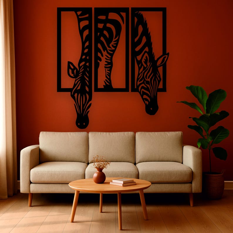 3 Panel Zebra Wall Art, Modern Wooden Safari Animal Wall Decor, African ...
