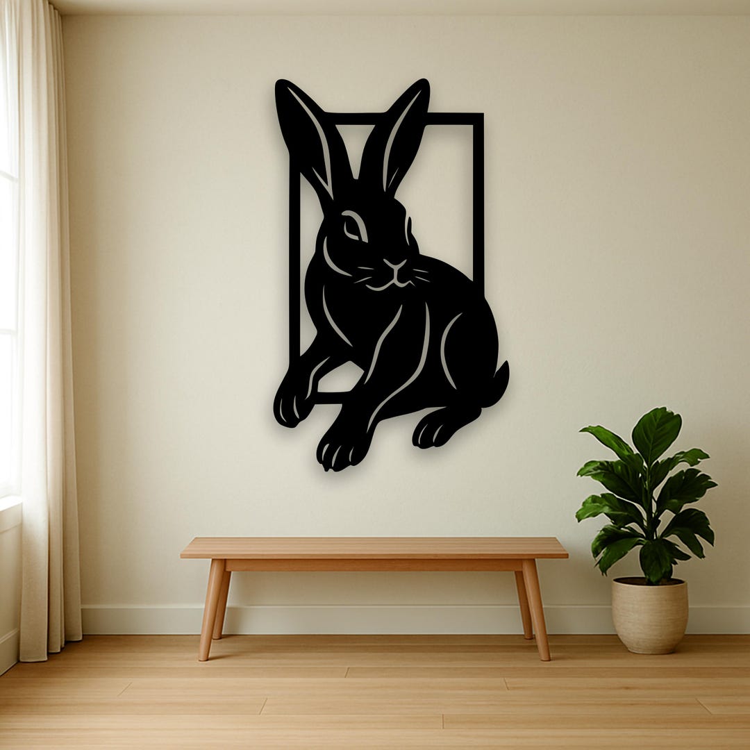 Wooden Rabbit Wall Decor, Minimalist Rabbit Wall Sign, Wooden Rabbit ...