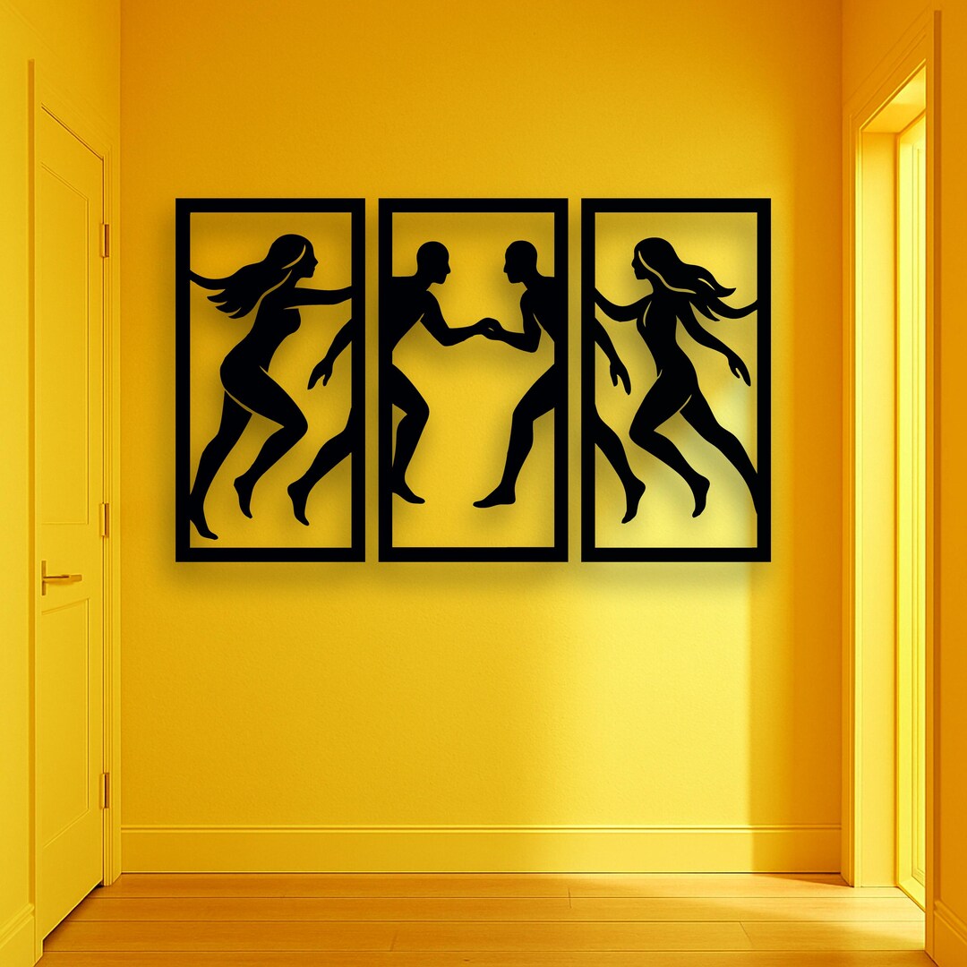 Dynamic Wooden Wall Art Set – Modern Silhouettes of Unity, Connection ...